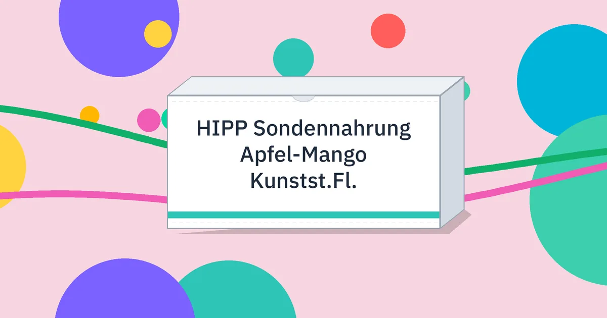 Symbolbild: Packung mit der Aufschrift HIPP Sondennahrung Apfel-Mango Kunstst.Fl. (PZN 19350866) – Verfügbarkeit und Bezug in Apotheken in Frankfurt am Main
