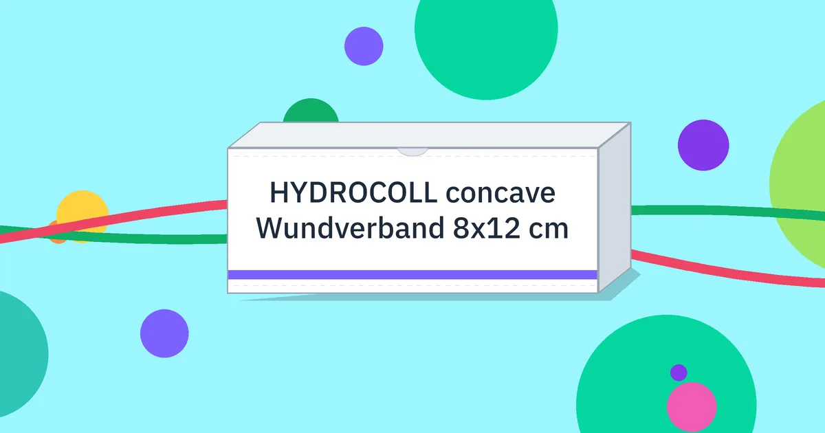 Symbolbild: Packung mit der Aufschrift HYDROCOLL concave Wundverband 8x12 cm (PZN 12594163) – Verfügbarkeit und Bezug in Apotheken in Frankfurt am Main