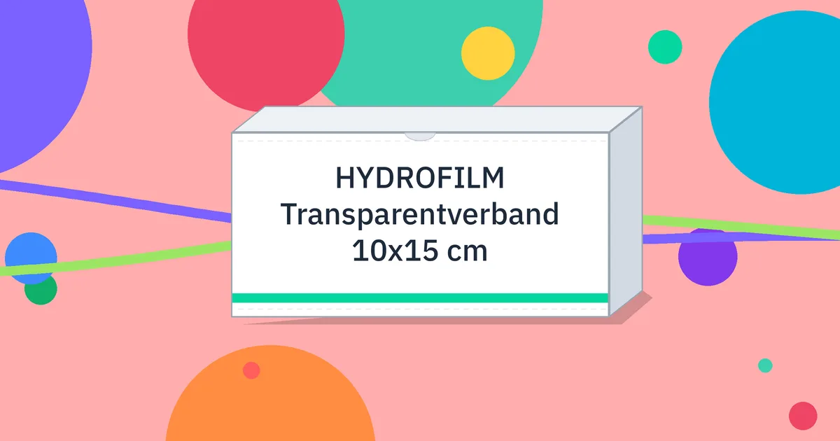 Symbolbild: Packung mit der Aufschrift HYDROFILM Transparentverband 10x15 cm (PZN 10185609) – Verfügbarkeit und Bezug in Apotheken in Frankfurt am Main