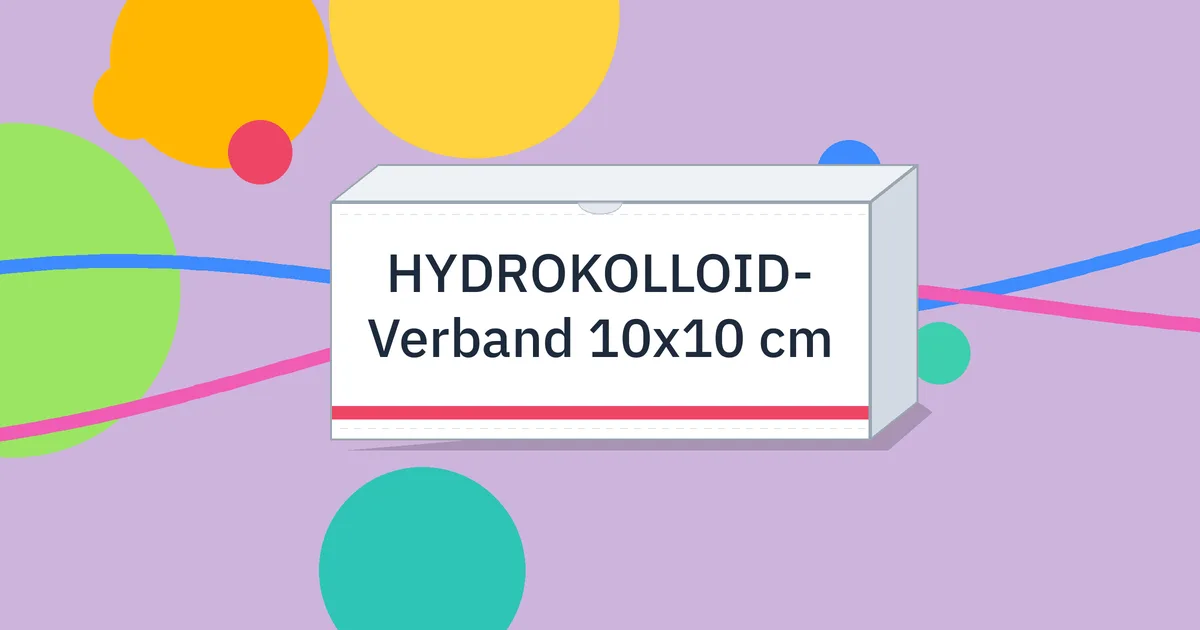 Symbolbild: Packung mit der Aufschrift HYDROKOLLOID-Verband 10x10 cm (PZN 18714556) – Verfügbarkeit und Bezug in Apotheken in Frankfurt am Main