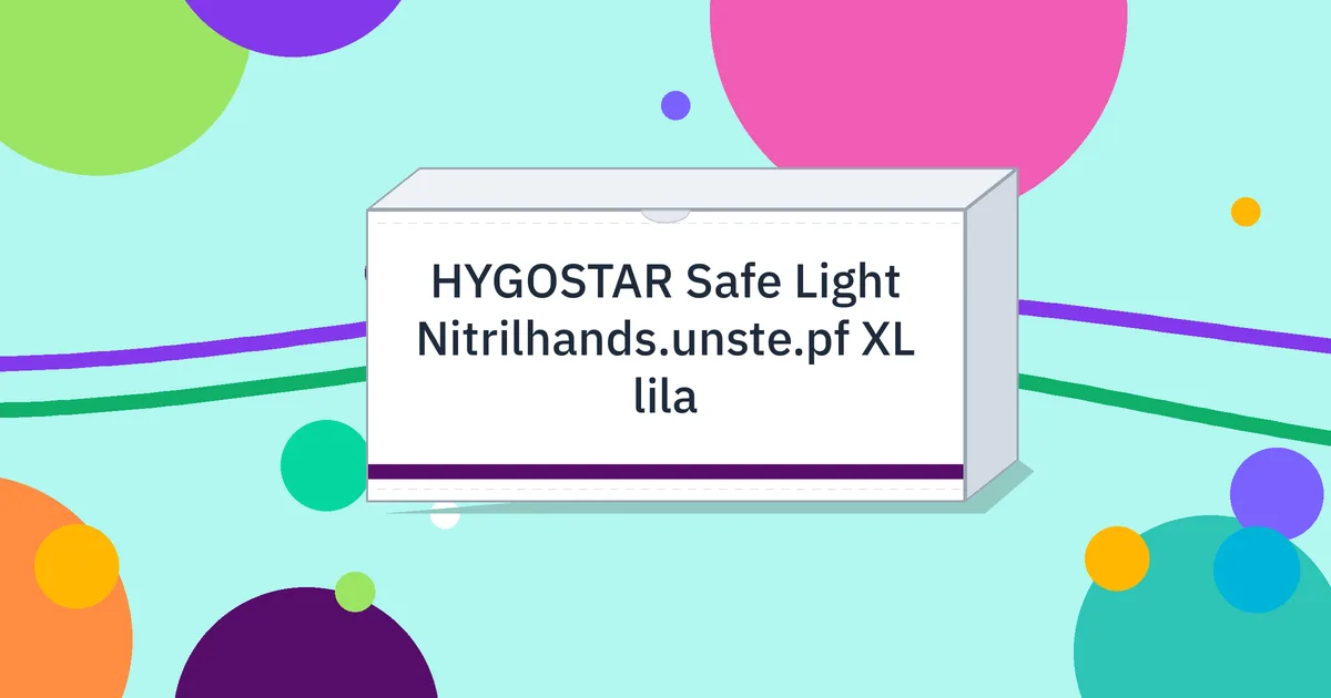 Symbolbild: Packung mit der Aufschrift HYGOSTAR Safe Light Nitrilhands.unste.pf XL lila (PZN 20774057) – Verfügbarkeit und Bezug in Apotheken in Frankfurt am Main