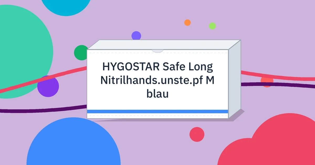 Symbolbild: Packung mit der Aufschrift HYGOSTAR Safe Long Nitrilhands.unste.pf M blau (PZN 20771975) – Verfügbarkeit und Bezug in Apotheken in Frankfurt am Main