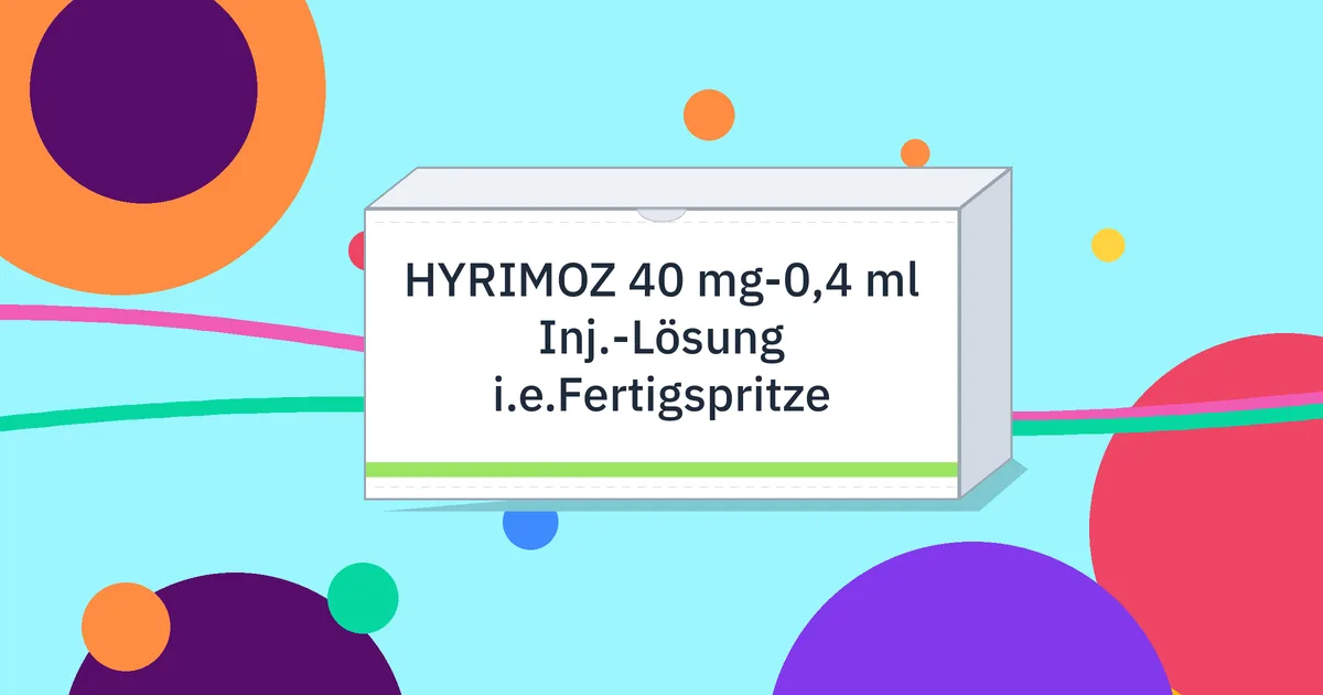 Symbolbild: Packung mit der Aufschrift HYRIMOZ 40 mg-0,4 ml Inj.-Lösung i.e.Fertigspritze (PZN 19261186) – Verfügbarkeit und Bezug in Apotheken in Frankfurt am Main