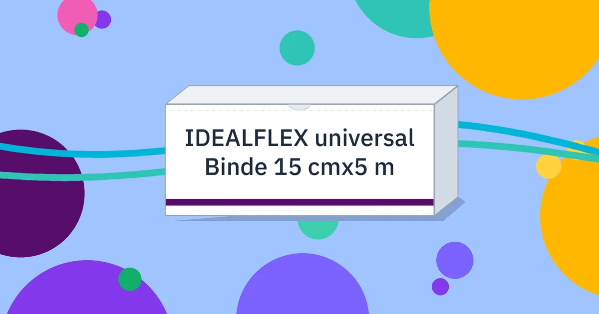 Symbolbild: Packung mit der Aufschrift IDEALFLEX universal Binde 15 cmx5 m (PZN 06452720) – Verfügbarkeit und Bezug in Apotheken in Frankfurt am Main