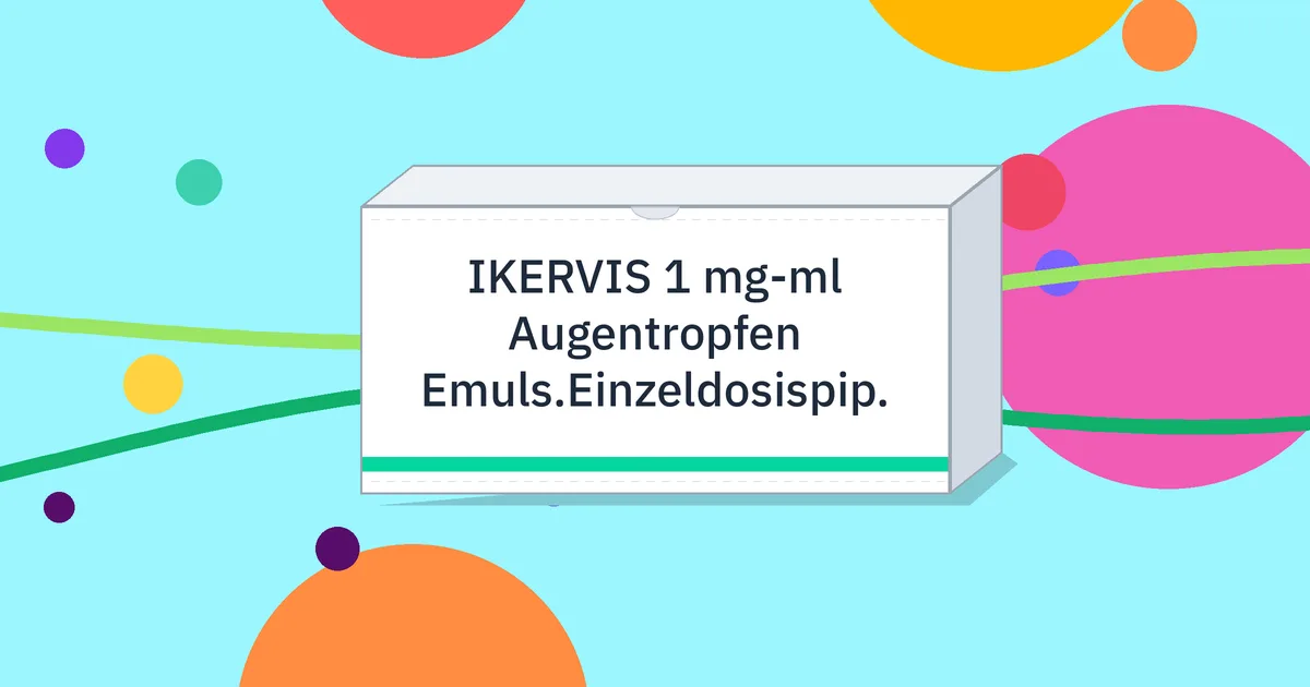 Symbolbild: Packung mit der Aufschrift IKERVIS 1 mg-ml Augentropfen Emuls.Einzeldosispip. (PZN 19224073) – Verfügbarkeit und Bezug in Apotheken in Frankfurt am Main
