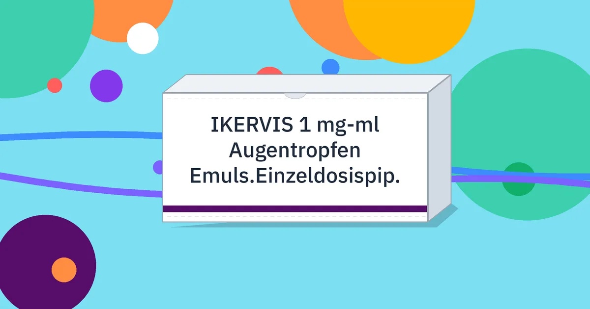 Symbolbild: Packung mit der Aufschrift IKERVIS 1 mg-ml Augentropfen Emuls.Einzeldosispip. (PZN 19782123) – Verfügbarkeit und Bezug in Apotheken in Frankfurt am Main