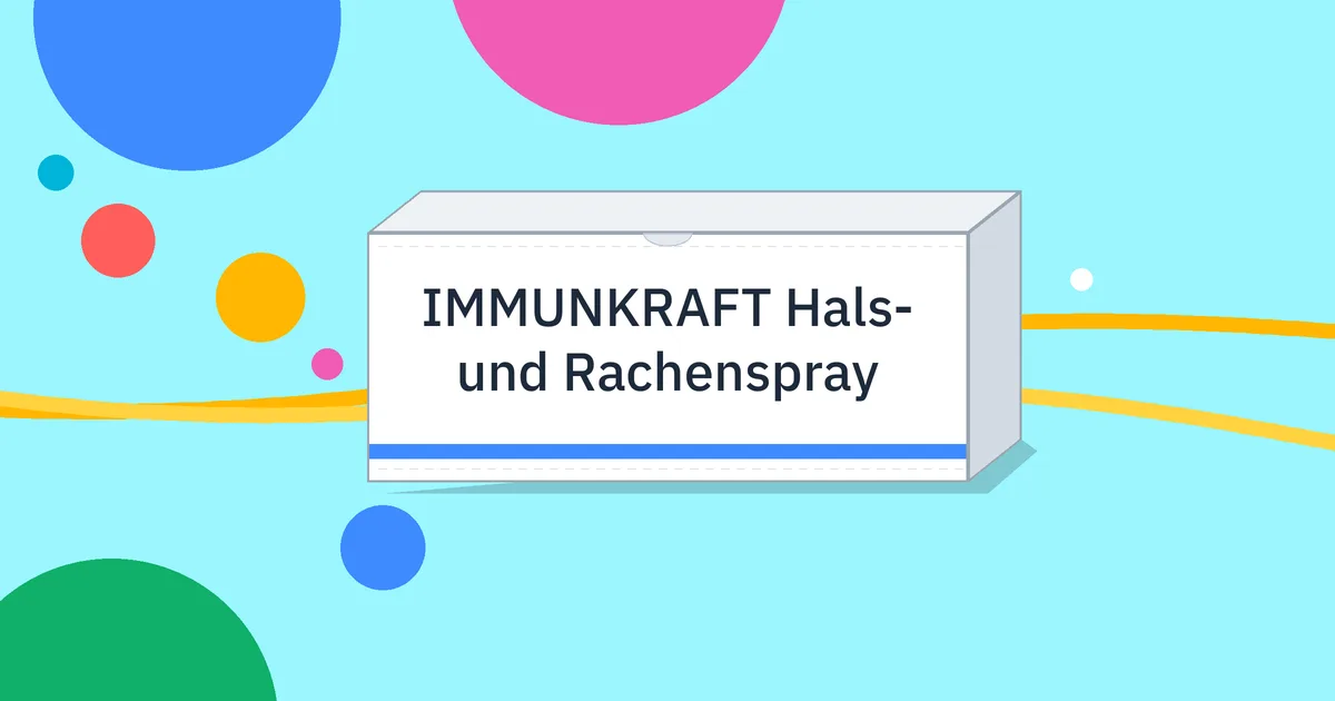 Symbolbild: Packung mit der Aufschrift IMMUNKRAFT Hals-und Rachenspray (PZN 18425059) – Verfügbarkeit und Bezug in Apotheken in Frankfurt am Main