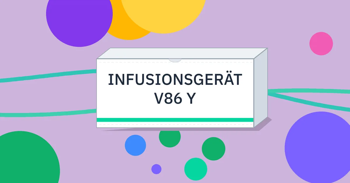 Symbolbild: Packung mit der Aufschrift INFUSIONSGERÄT V86 Y (PZN 11216074) – Verfügbarkeit und Bezug in Apotheken in Frankfurt am Main