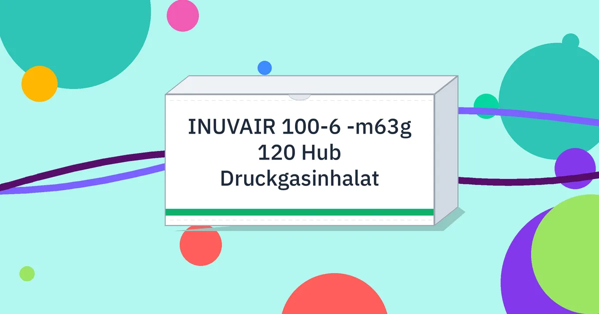 Symbolbild: Packung mit der Aufschrift INUVAIR 100-6 -m63g 120 Hub Druckgasinhalat (PZN 10060836) – Verfügbarkeit und Bezug in Apotheken in Frankfurt am Main