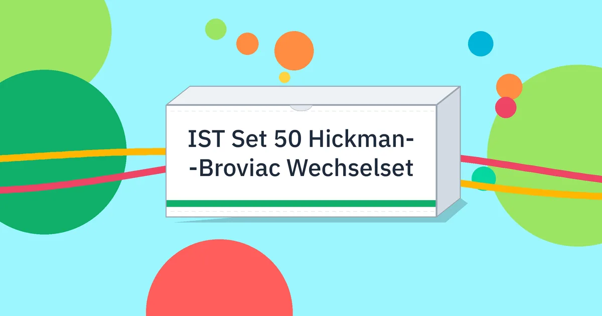 Symbolbild: Packung mit der Aufschrift IST Set 50 Hickman--Broviac Wechselset (PZN 13868378) – Verfügbarkeit und Bezug in Apotheken in Frankfurt am Main