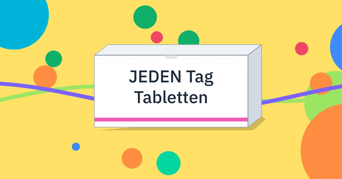 Symbolbild: Packung mit der Aufschrift JEDEN Tag Tabletten (PZN 17965374) – Verfügbarkeit und Bezug in Apotheken in Frankfurt am Main