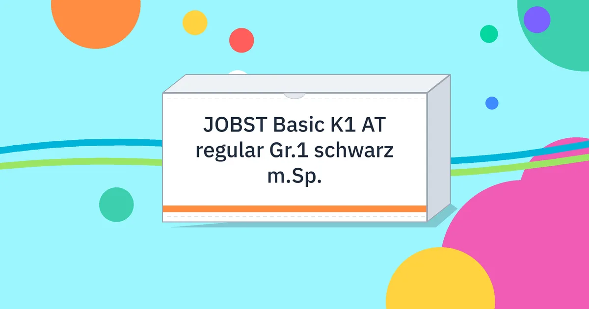 Symbolbild: Packung mit der Aufschrift JOBST Basic K1 AT regular Gr.1 schwarz m.Sp. (PZN 15310456) – Verfügbarkeit und Bezug in Apotheken in Frankfurt am Main