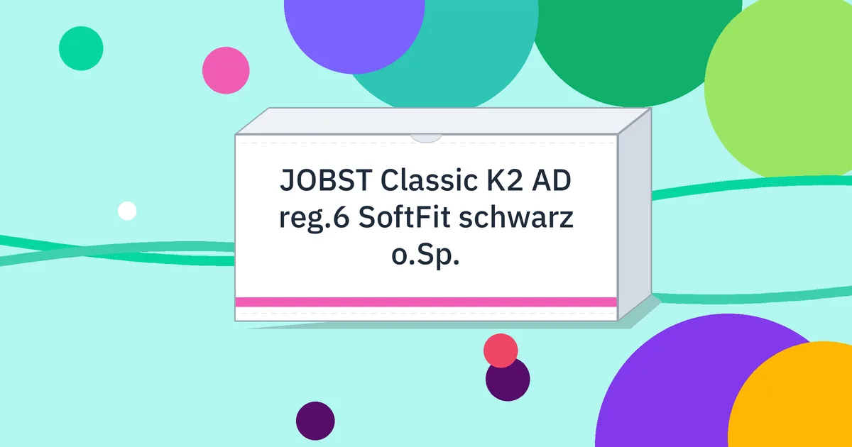 Symbolbild: Packung mit der Aufschrift JOBST Classic K2 AD reg.6 SoftFit schwarz o.Sp. (PZN 14221822) – Verfügbarkeit und Bezug in Apotheken in Frankfurt am Main