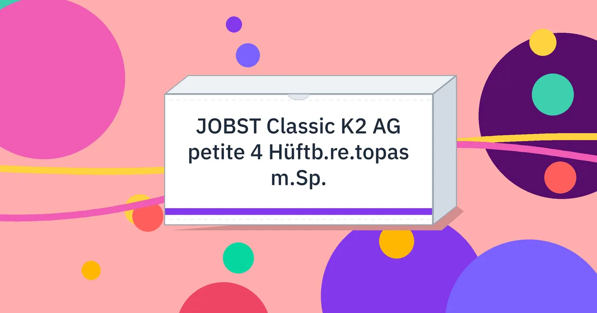 Symbolbild: Packung mit der Aufschrift JOBST Classic K2 AG petite 4 Hüftb.re.topas m.Sp. (PZN 13065604) – Verfügbarkeit und Bezug in Apotheken in Frankfurt am Main