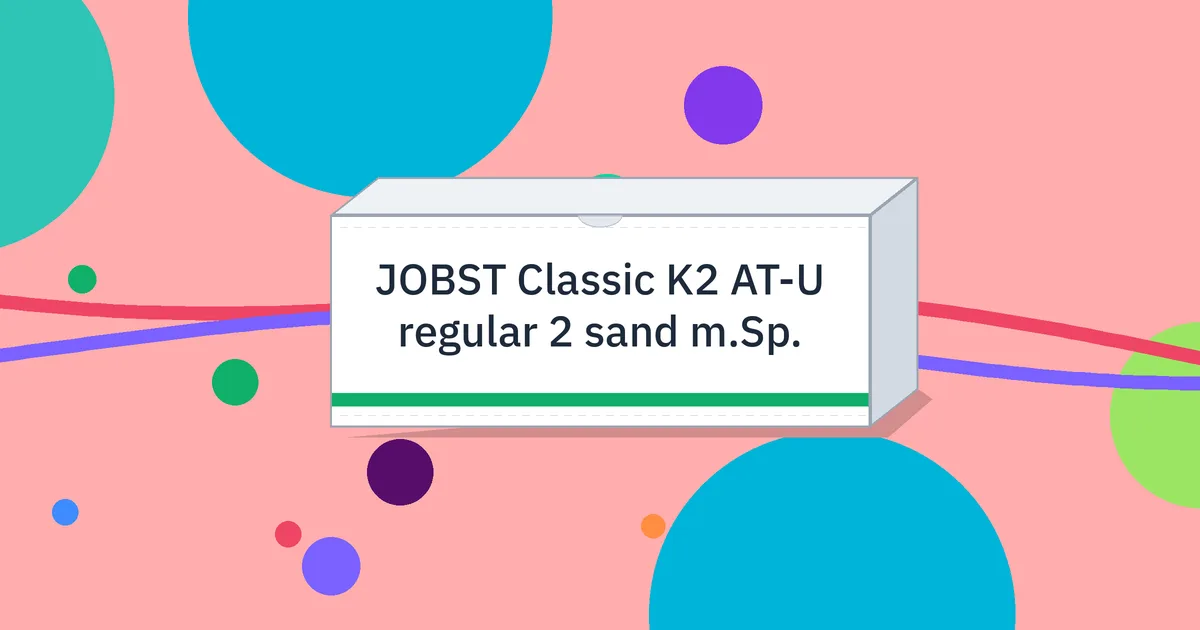 Symbolbild: Packung mit der Aufschrift JOBST Classic K2 AT-U regular 2 sand m.Sp. (PZN 13069306) – Verfügbarkeit und Bezug in Apotheken in Frankfurt am Main