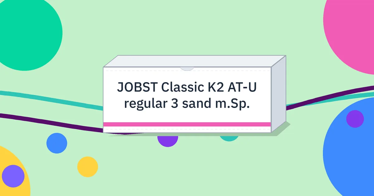 Symbolbild: Packung mit der Aufschrift JOBST Classic K2 AT-U regular 3 sand m.Sp. (PZN 13069312) – Verfügbarkeit und Bezug in Apotheken in Frankfurt am Main