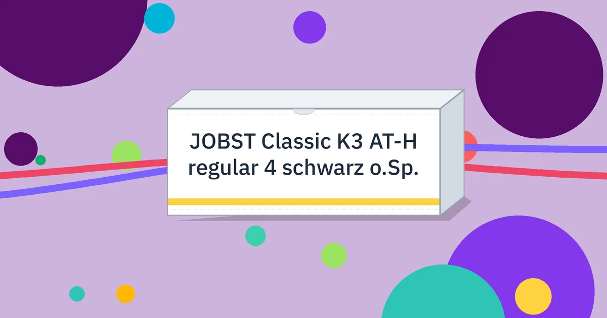 Symbolbild: Packung mit der Aufschrift JOBST Classic K3 AT-H regular 4 schwarz o.Sp. (PZN 13077926) – Verfügbarkeit und Bezug in Apotheken in Frankfurt am Main