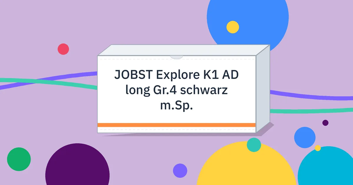 Symbolbild: Packung mit der Aufschrift JOBST Explore K1 AD long Gr.4 schwarz m.Sp. (PZN 11021459) – Verfügbarkeit und Bezug in Apotheken in Frankfurt am Main