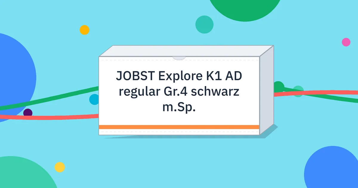 Symbolbild: Packung mit der Aufschrift JOBST Explore K1 AD regular Gr.4 schwarz m.Sp. (PZN 11021732) – Verfügbarkeit und Bezug in Apotheken in Frankfurt am Main