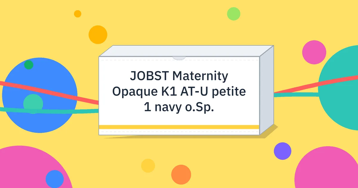 Symbolbild: Packung mit der Aufschrift JOBST Maternity Opaque K1 AT-U petite 1 navy o.Sp. (PZN 15860010) – Verfügbarkeit und Bezug in Apotheken in Frankfurt am Main