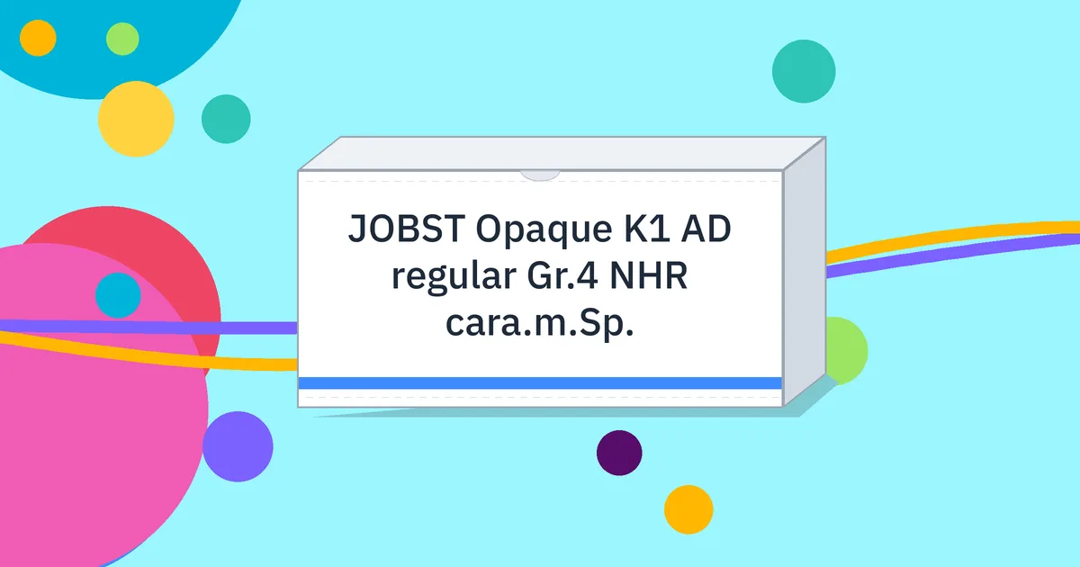 Symbolbild: Packung mit der Aufschrift JOBST Opaque K1 AD regular Gr.4 NHR cara.m.Sp. (PZN 13081187) – Verfügbarkeit und Bezug in Apotheken in Frankfurt am Main