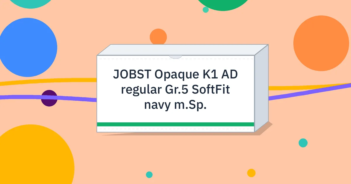 Symbolbild: Packung mit der Aufschrift JOBST Opaque K1 AD regular Gr.5 SoftFit navy m.Sp. (PZN 13081862) – Verfügbarkeit und Bezug in Apotheken in Frankfurt am Main