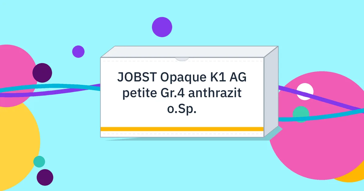 Symbolbild: Packung mit der Aufschrift JOBST Opaque K1 AG petite Gr.4 anthrazit o.Sp. (PZN 16271474) – Verfügbarkeit und Bezug in Apotheken in Frankfurt am Main