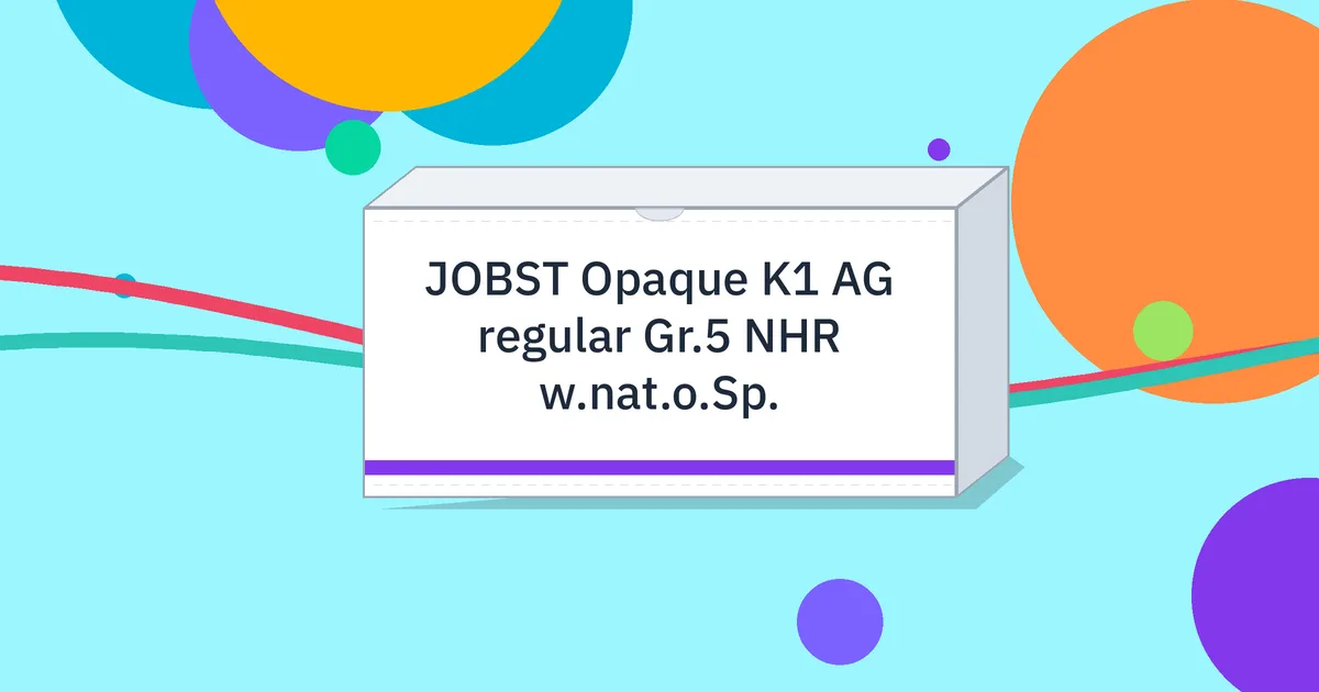 Symbolbild: Packung mit der Aufschrift JOBST Opaque K1 AG regular Gr.5 NHR w.nat.o.Sp. (PZN 13095686) – Verfügbarkeit und Bezug in Apotheken in Frankfurt am Main