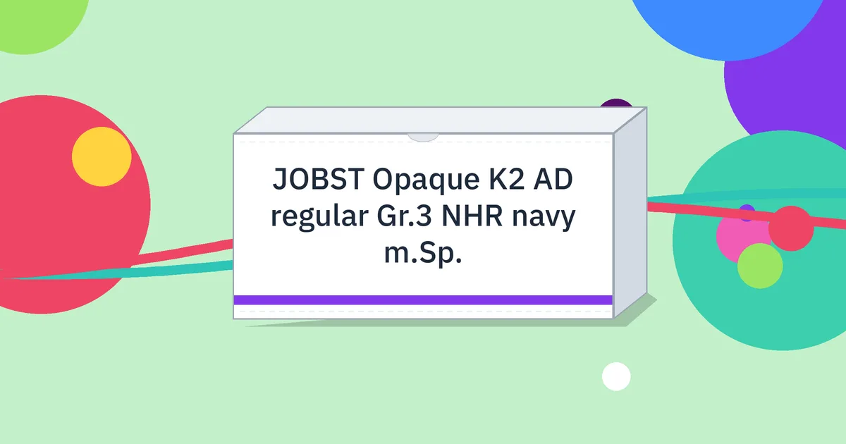 Symbolbild: Packung mit der Aufschrift JOBST Opaque K2 AD regular Gr.3 NHR navy m.Sp. (PZN 13110492) – Verfügbarkeit und Bezug in Apotheken in Frankfurt am Main