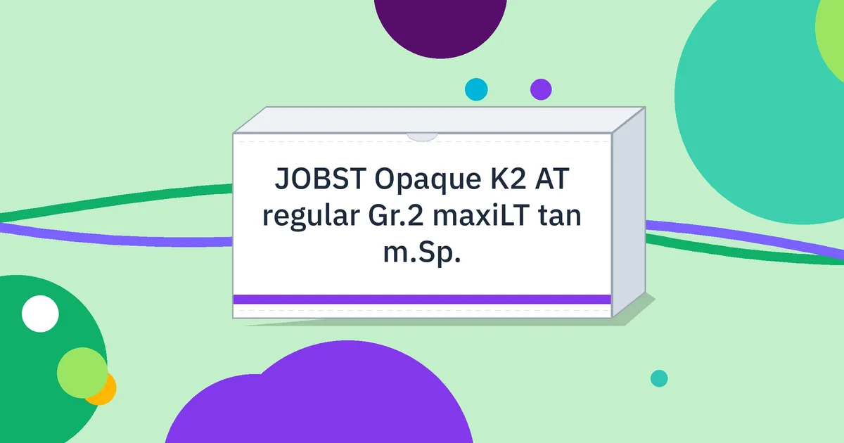 Symbolbild: Packung mit der Aufschrift JOBST Opaque K2 AT regular Gr.2 maxiLT tan m.Sp. (PZN 16289729) – Verfügbarkeit und Bezug in Apotheken in Frankfurt am Main