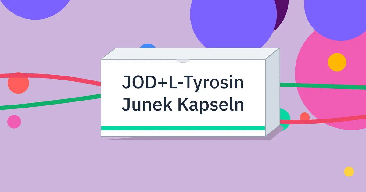 Symbolbild: Packung mit der Aufschrift JOD+L-Tyrosin Junek Kapseln (PZN 01103707) – Verfügbarkeit und Bezug in Apotheken in Frankfurt am Main