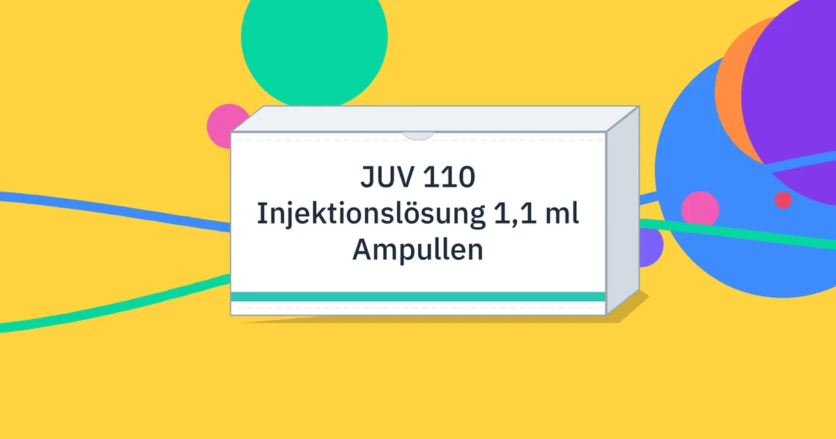 Symbolbild: Packung mit der Aufschrift JUV 110 Injektionslösung 1,1 ml Ampullen (PZN 01082543) – Verfügbarkeit und Bezug in Apotheken in Frankfurt am Main