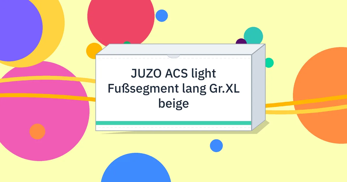 Symbolbild: Packung mit der Aufschrift JUZO ACS light Fußsegment lang Gr.XL beige (PZN 13885017) – Verfügbarkeit und Bezug in Apotheken in Frankfurt am Main