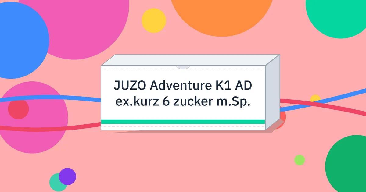 Symbolbild: Packung mit der Aufschrift JUZO Adventure K1 AD ex.kurz 6 zucker m.Sp. (PZN 16343624) – Verfügbarkeit und Bezug in Apotheken in Frankfurt am Main