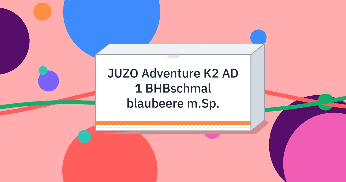 Symbolbild: Packung mit der Aufschrift JUZO Adventure K2 AD 1 BHBschmal blaubeere m.Sp. (PZN 16345646) – Verfügbarkeit und Bezug in Apotheken in Frankfurt am Main