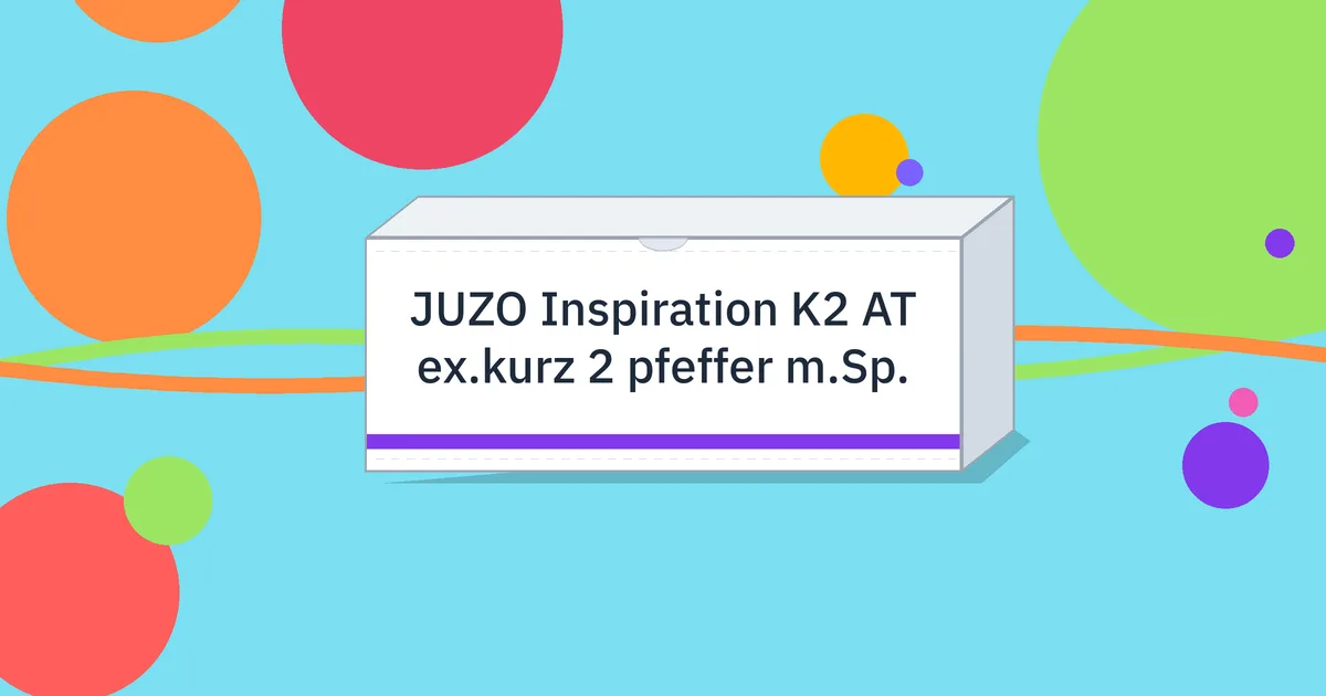 Symbolbild: Packung mit der Aufschrift JUZO Inspiration K2 AT ex.kurz 2 pfeffer m.Sp. (PZN 14952804) – Verfügbarkeit und Bezug in Apotheken in Frankfurt am Main