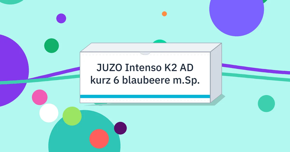 Symbolbild: Packung mit der Aufschrift JUZO Intenso K2 AD kurz 6 blaubeere m.Sp. (PZN 18607530) – Verfügbarkeit und Bezug in Apotheken in Frankfurt am Main