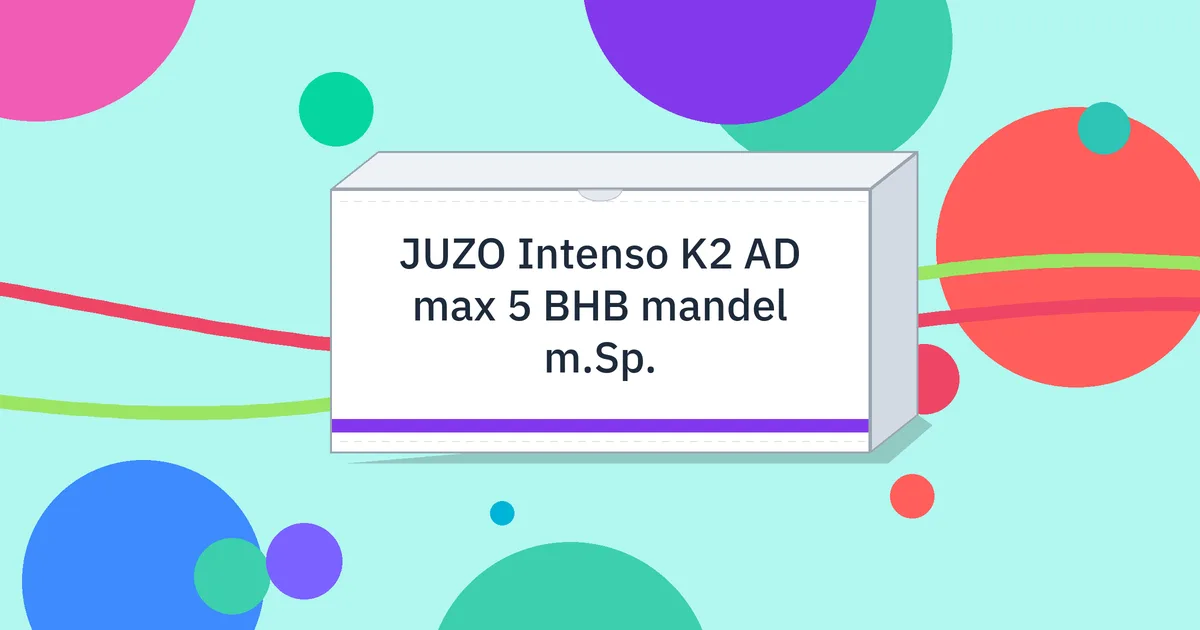Symbolbild: Packung mit der Aufschrift JUZO Intenso K2 AD max 5 BHB mandel m.Sp. (PZN 18616440) – Verfügbarkeit und Bezug in Apotheken in Frankfurt am Main