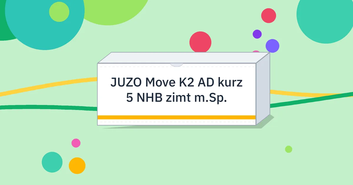Symbolbild: Packung mit der Aufschrift JUZO Move K2 AD kurz 5 NHB zimt m.Sp. (PZN 18508756) – Verfügbarkeit und Bezug in Apotheken in Frankfurt am Main
