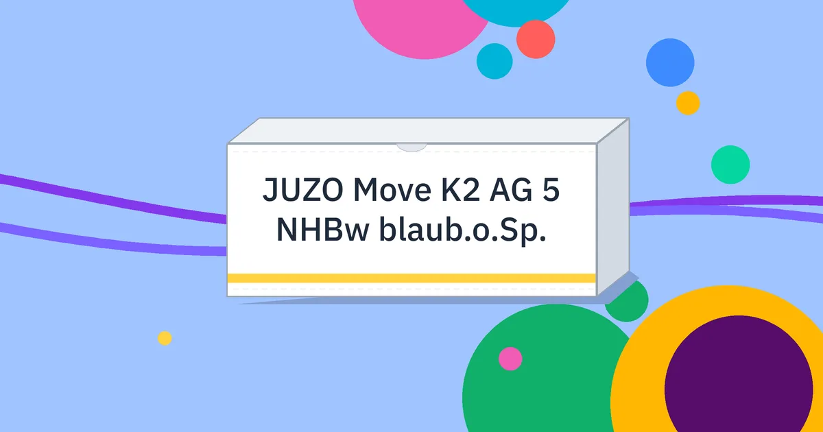 Symbolbild: Packung mit der Aufschrift JUZO Move K2 AG 5 NHBw blaub.o.Sp. (PZN 18556672) – Verfügbarkeit und Bezug in Apotheken in Frankfurt am Main