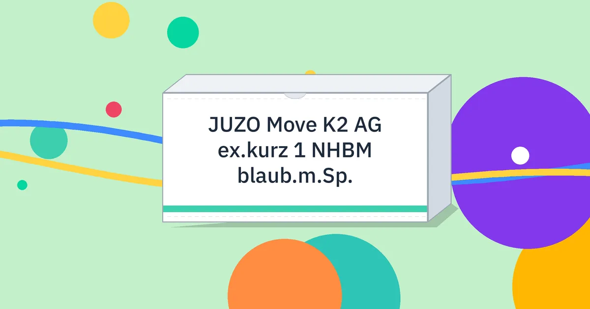Symbolbild: Packung mit der Aufschrift JUZO Move K2 AG ex.kurz 1 NHBM blaub.m.Sp. (PZN 18562738) – Verfügbarkeit und Bezug in Apotheken in Frankfurt am Main
