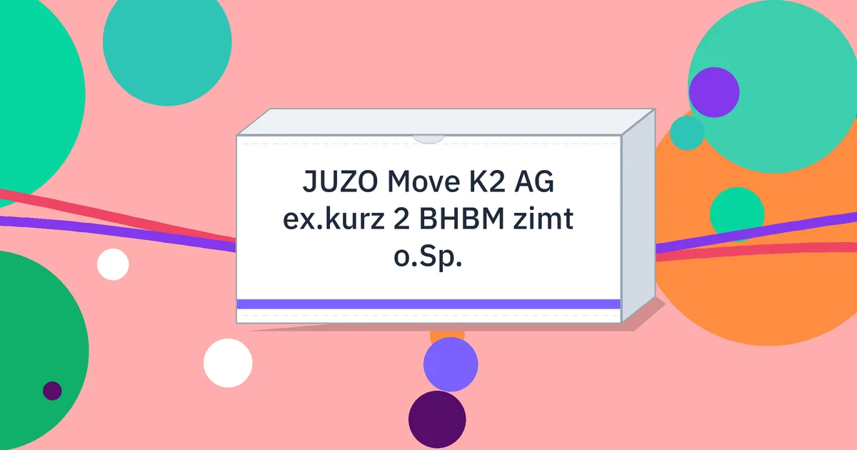 Symbolbild: Packung mit der Aufschrift JUZO Move K2 AG ex.kurz 2 BHBM zimt o.Sp. (PZN 18534475) – Verfügbarkeit und Bezug in Apotheken in Frankfurt am Main