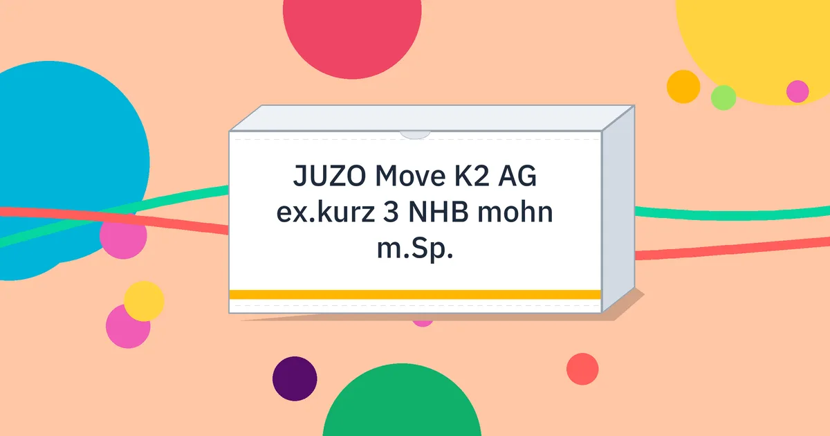 Symbolbild: Packung mit der Aufschrift JUZO Move K2 AG ex.kurz 3 NHB mohn m.Sp. (PZN 18563270) – Verfügbarkeit und Bezug in Apotheken in Frankfurt am Main