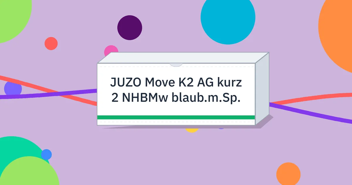 Symbolbild: Packung mit der Aufschrift JUZO Move K2 AG kurz 2 NHBMw blaub.m.Sp. (PZN 18559044) – Verfügbarkeit und Bezug in Apotheken in Frankfurt am Main