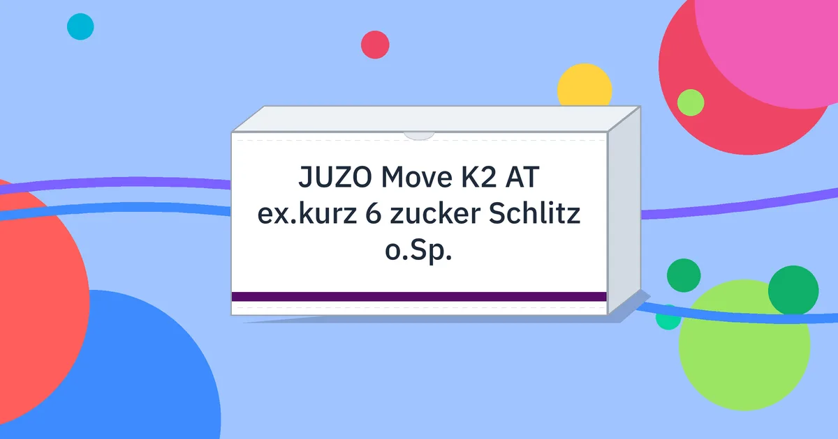 Symbolbild: Packung mit der Aufschrift JUZO Move K2 AT ex.kurz 6 zucker Schlitz o.Sp. (PZN 20673103) – Verfügbarkeit und Bezug in Apotheken in Frankfurt am Main