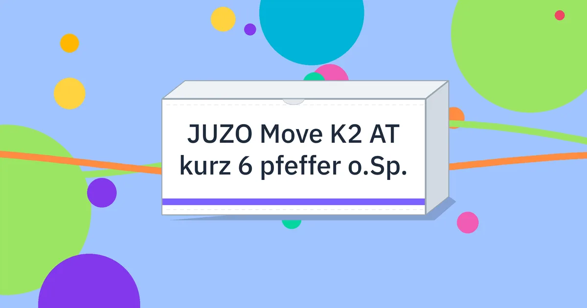 Symbolbild: Packung mit der Aufschrift JUZO Move K2 AT kurz 6 pfeffer o.Sp. (PZN 20675266) – Verfügbarkeit und Bezug in Apotheken in Frankfurt am Main