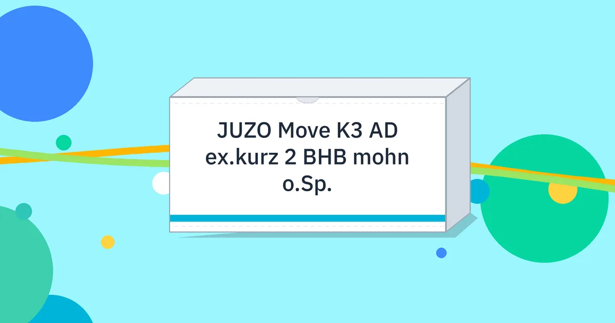 Symbolbild: Packung mit der Aufschrift JUZO Move K3 AD ex.kurz 2 BHB mohn o.Sp. (PZN 18574316) – Verfügbarkeit und Bezug in Apotheken in Frankfurt am Main