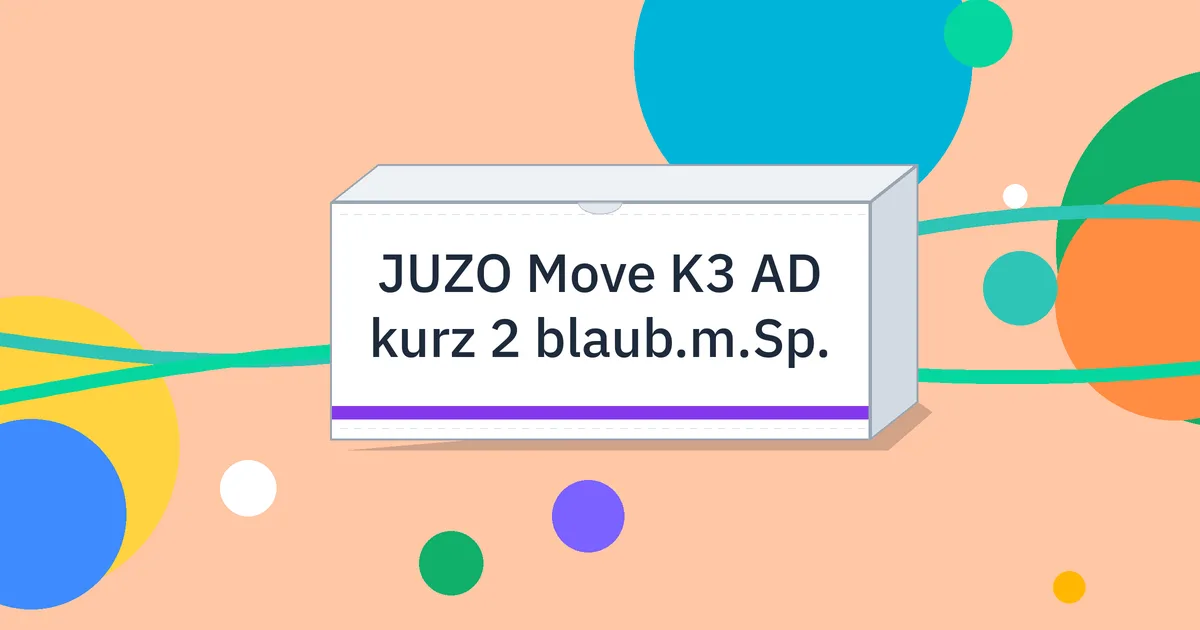 Symbolbild: Packung mit der Aufschrift JUZO Move K3 AD kurz 2 blaub.m.Sp. (PZN 18571803) – Verfügbarkeit und Bezug in Apotheken in Frankfurt am Main