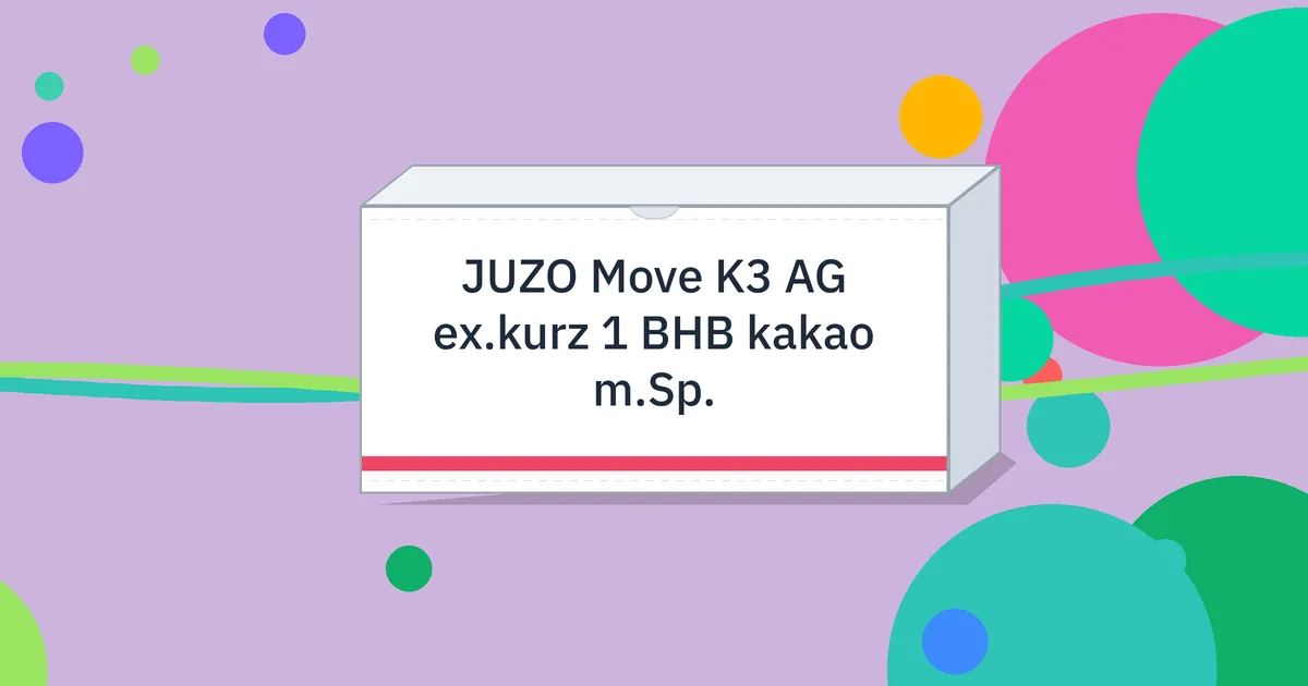 Symbolbild: Packung mit der Aufschrift JUZO Move K3 AG ex.kurz 1 BHB kakao m.Sp. (PZN 18595502) – Verfügbarkeit und Bezug in Apotheken in Frankfurt am Main