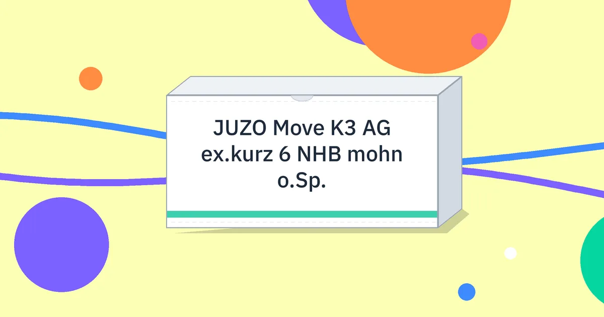 Symbolbild: Packung mit der Aufschrift JUZO Move K3 AG ex.kurz 6 NHB mohn o.Sp. (PZN 18597033) – Verfügbarkeit und Bezug in Apotheken in Frankfurt am Main